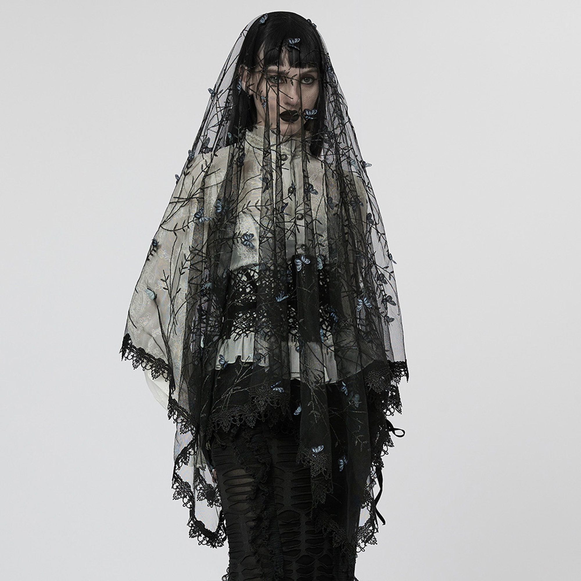 Black Lace Veil Gothic Veil Halloween Shawl Halloween - Etsy