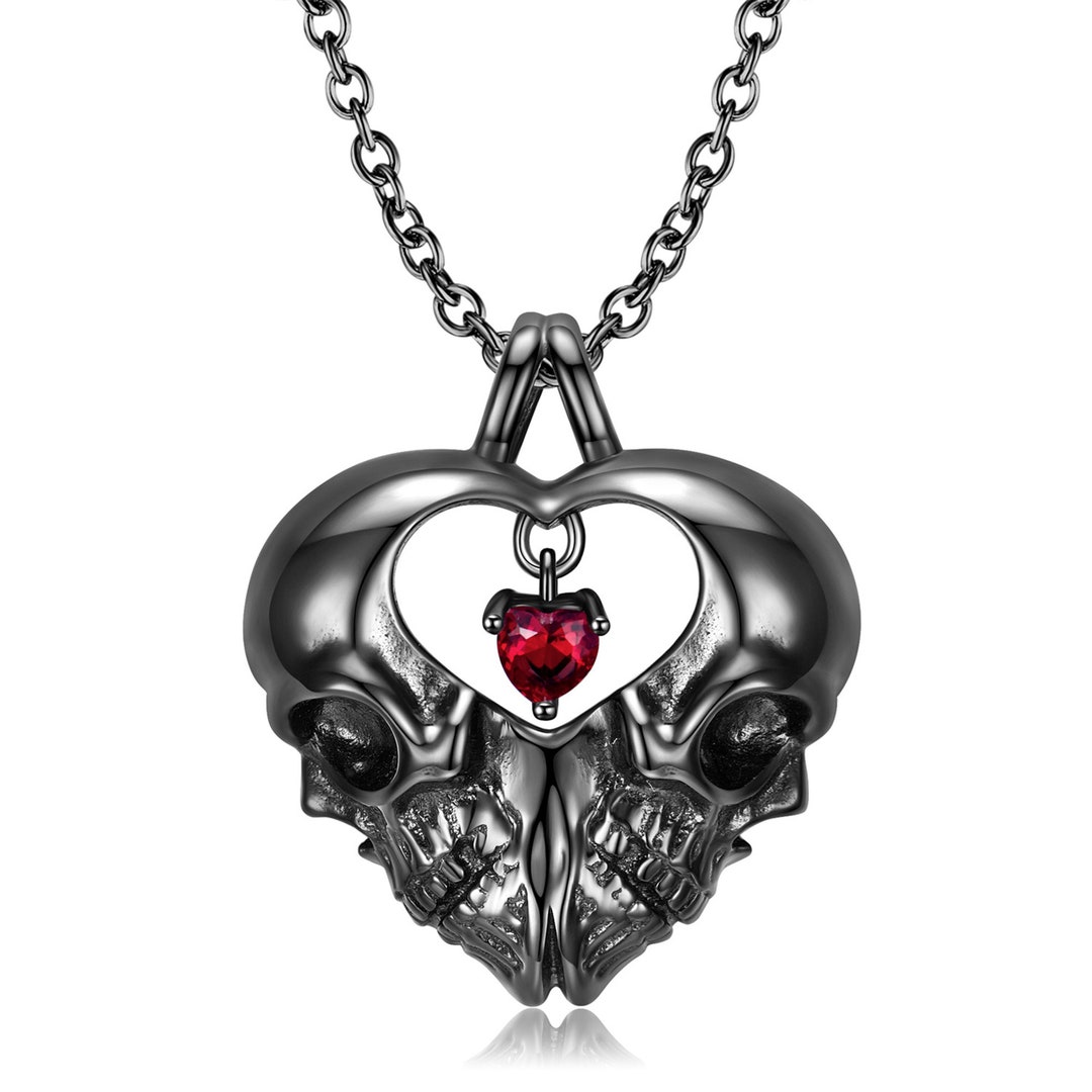 Double Sided Skeleton Heart Pendant Halloween Necklace S925 Sterling ...
