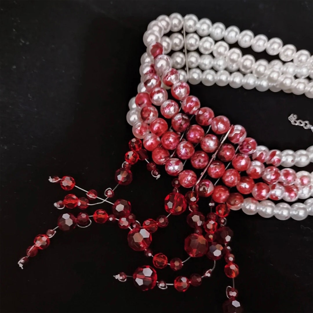 Bloody Pearl Necklace Halloween Necklace Pearl Choker Stacked - Etsy
