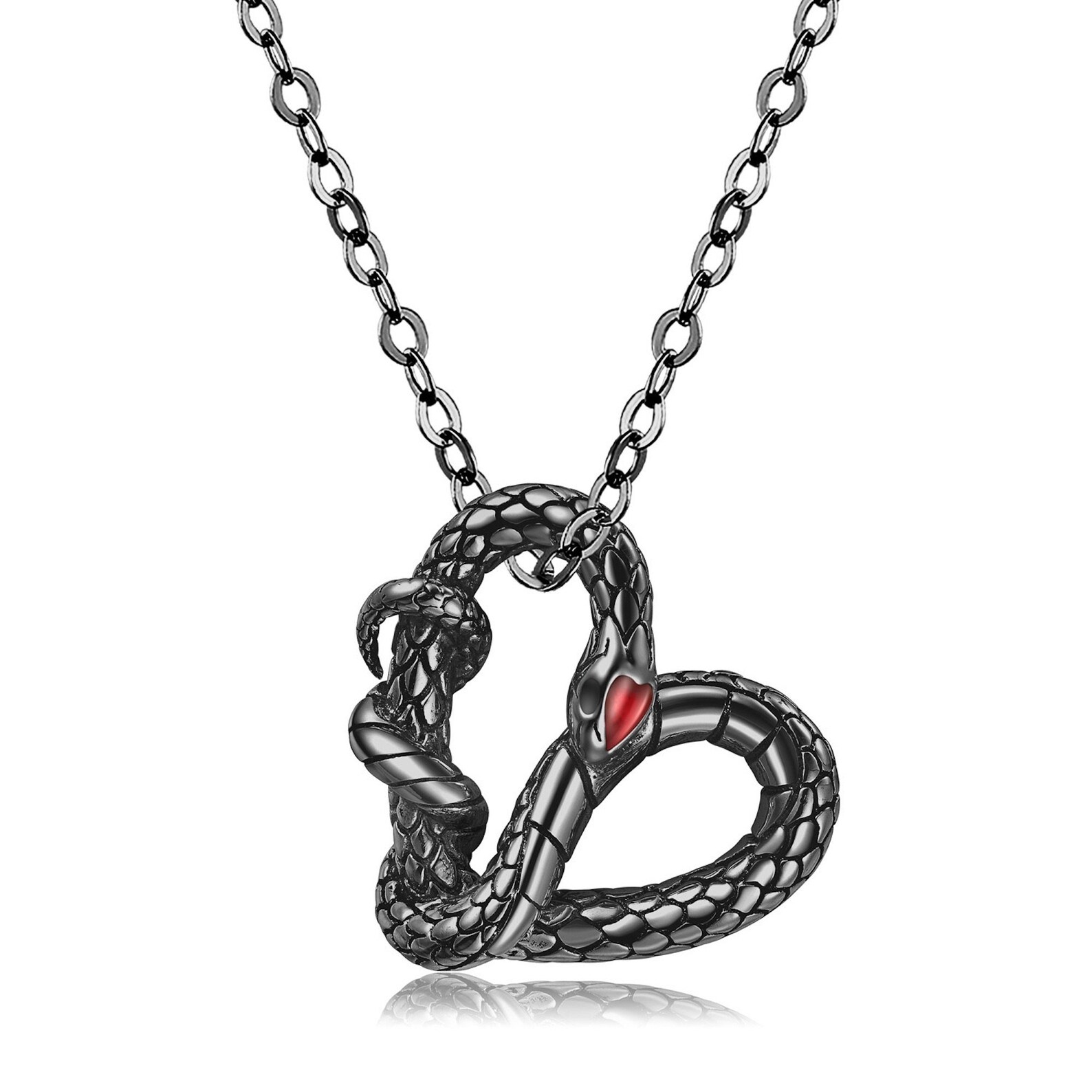 Snake Necklace, Heart-shaped Snake Necklace, S925 Sterling Silver, Dark ...