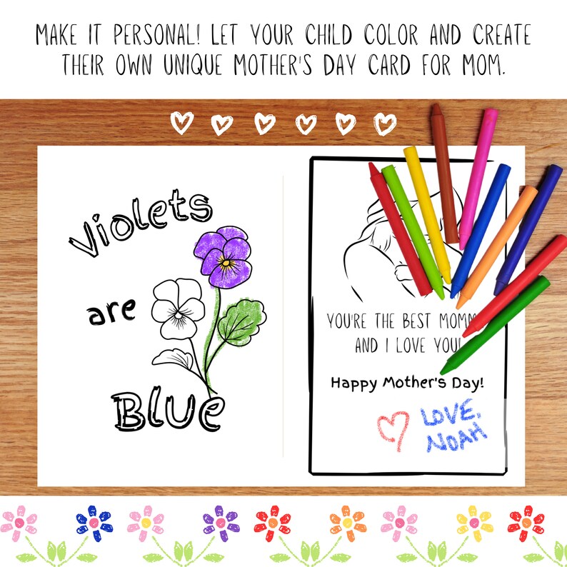 Printable Mother's Day Card to Color 'roses Are Red, Violets Are Blue ...