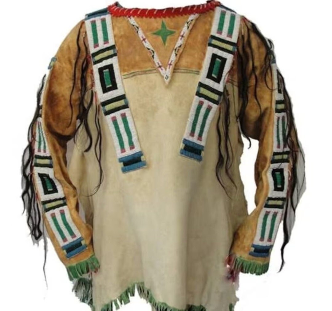 Old Style Buckskin Buffalo Indian Beaded Fringe Powwow Regalia War ...