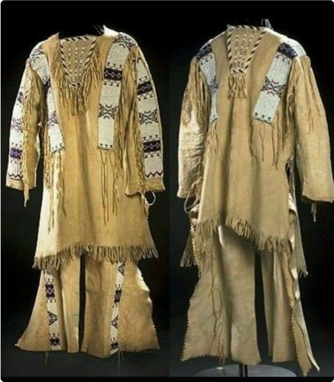 Native American Sioux Style Suede Leather Fringes and Beads Work War ...