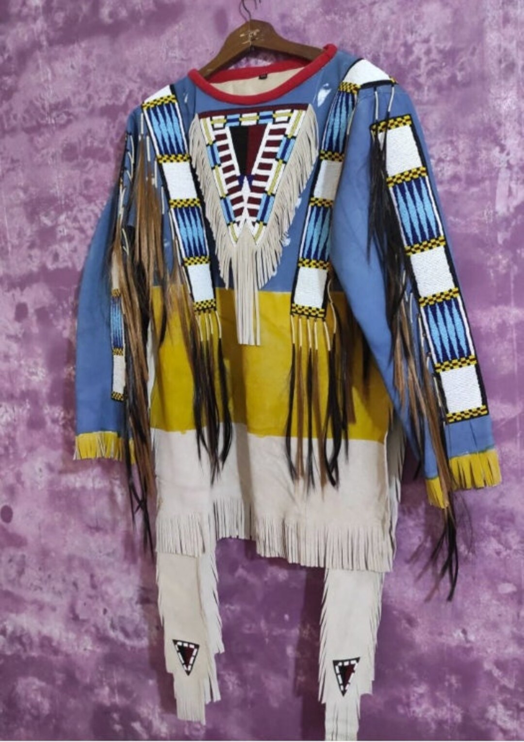 Old Style American Buckskin Buffalo Beaded Fringes Powwow Regalia War ...