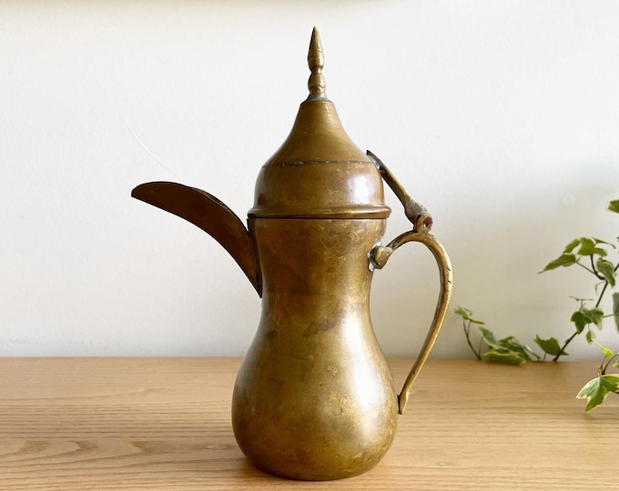 Antique Turkish Brass Dallah, Arabic Gold Coffee Pot, Engraved Middle ...