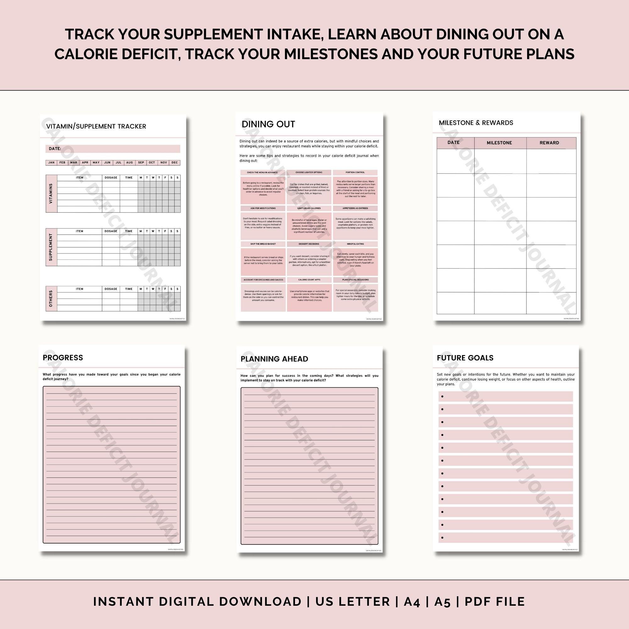 Calorie Deficit Journal Printable, Fitness Planner, Workout Planner ...