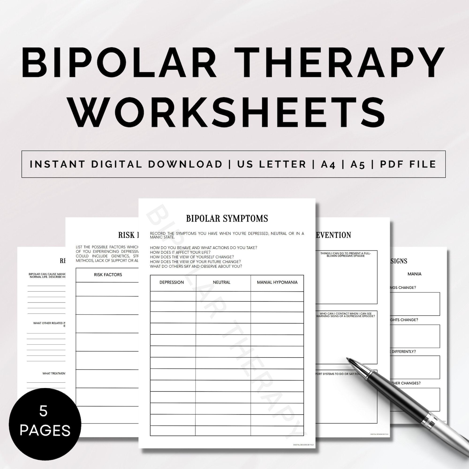 Bipolar Therapy Worksheets, Bipolar Journal Printable, Bipolar Disorder ...
