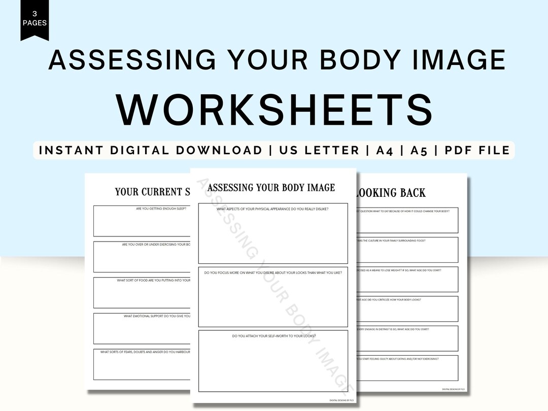 Body Image Worksheets, Body Positivity Workbook, Therapy Worksheet ...