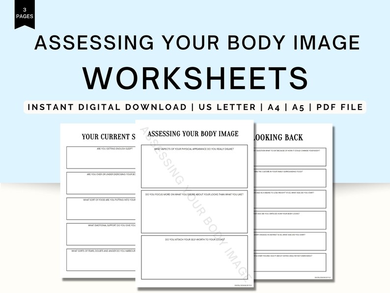 Body Image Worksheets, Body Positivity Workbook, Therapy Worksheet ...