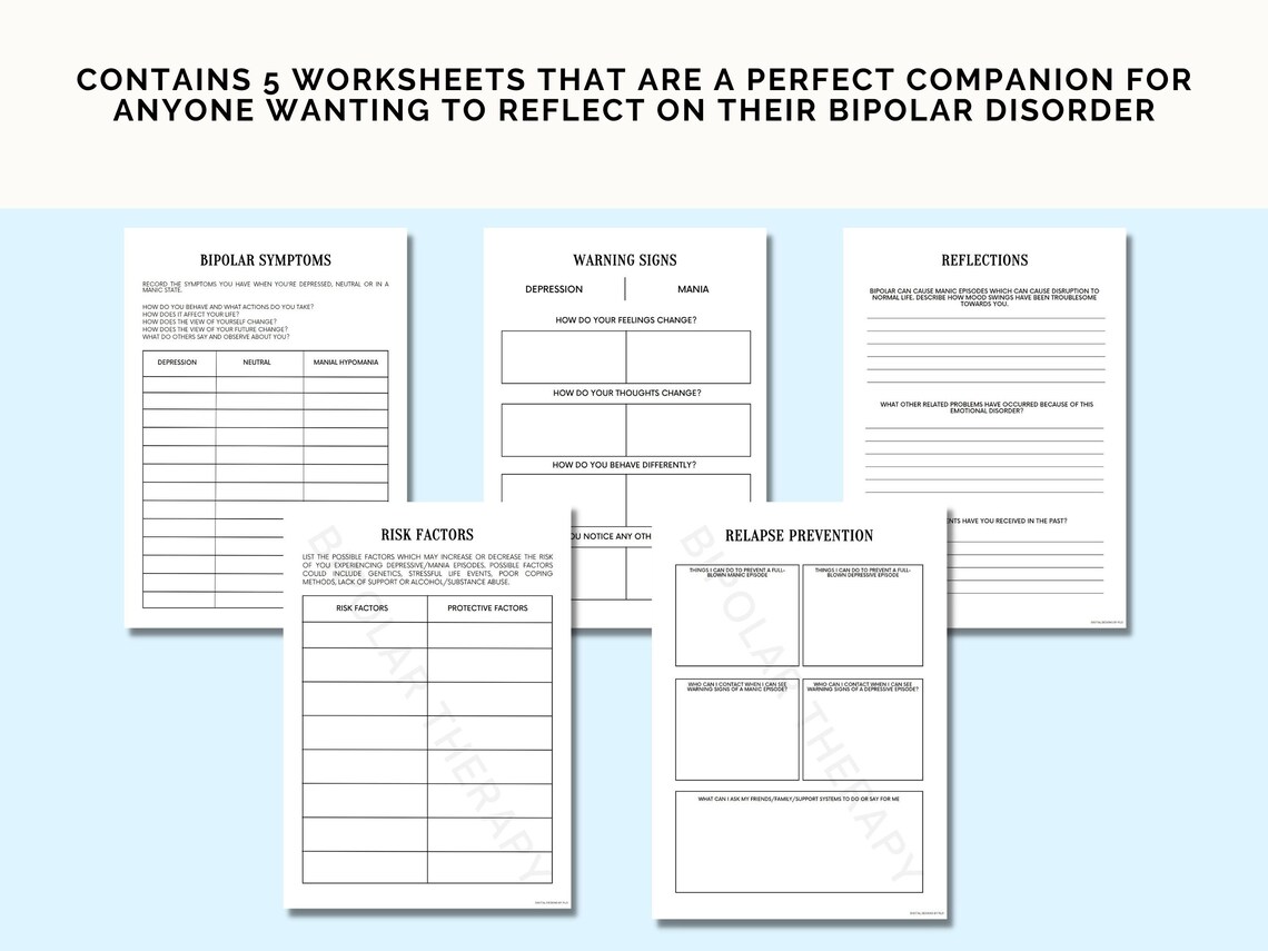 Bipolar Therapy Worksheets, Bipolar Journal Printable, Bipolar Disorder ...