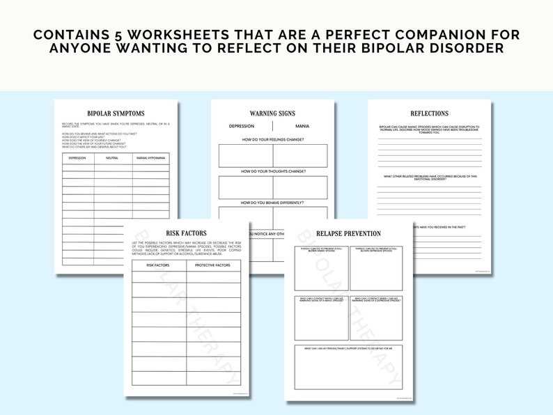 Bipolar Therapy Worksheets, Bipolar Journal Printable, Bipolar Disorder ...