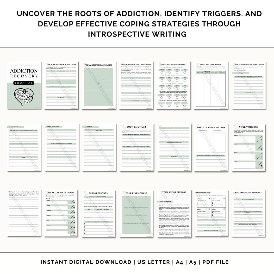 Addiction Recovery Worksheets Printable, Addiction Recovery Journal ...