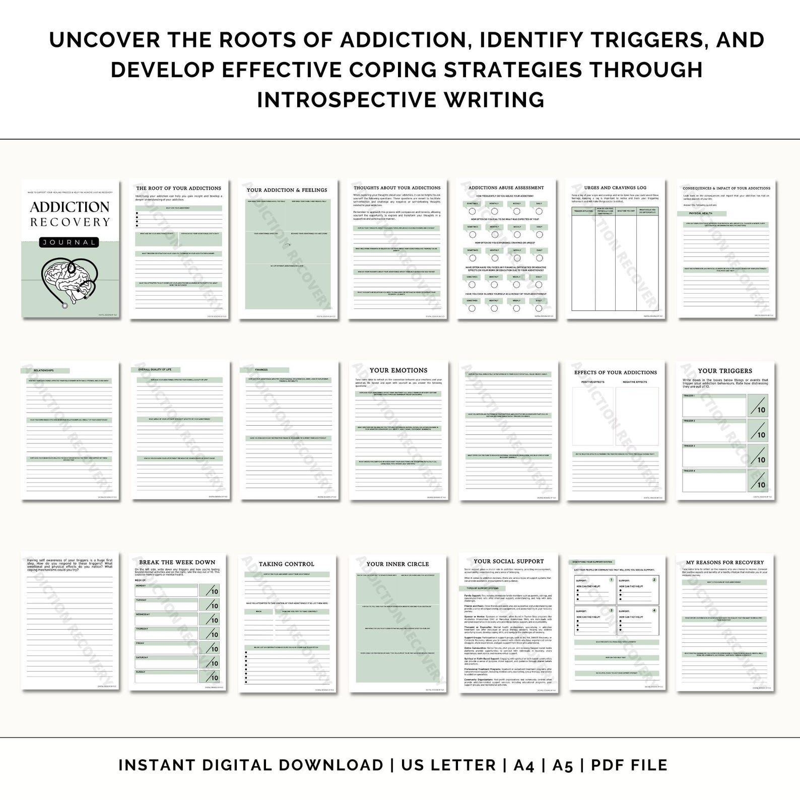 Addiction Recovery Worksheets Printable, Addiction Recovery Journal ...