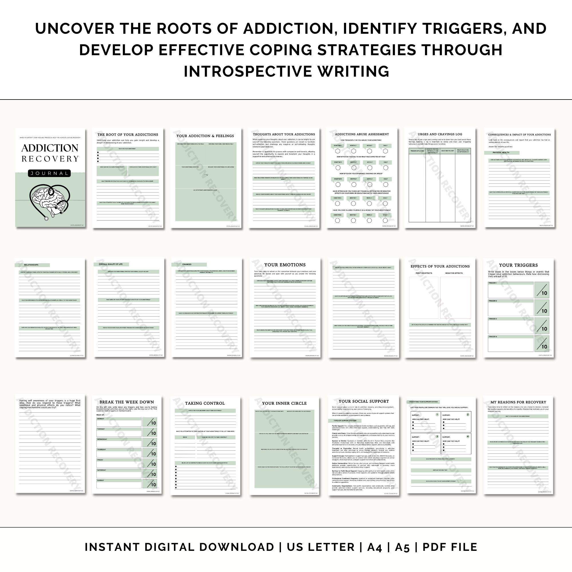Addiction Recovery Worksheets Printable, Addiction Recovery Journal ...