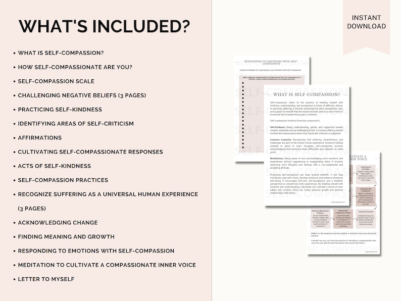 Self-compassion Workbook Printable, Self Care Journal, Therapy ...