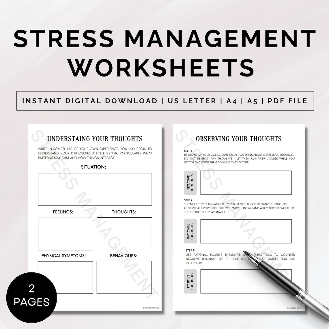 Stress Management Worksheets, Stress Relief Printable, Therapy ...