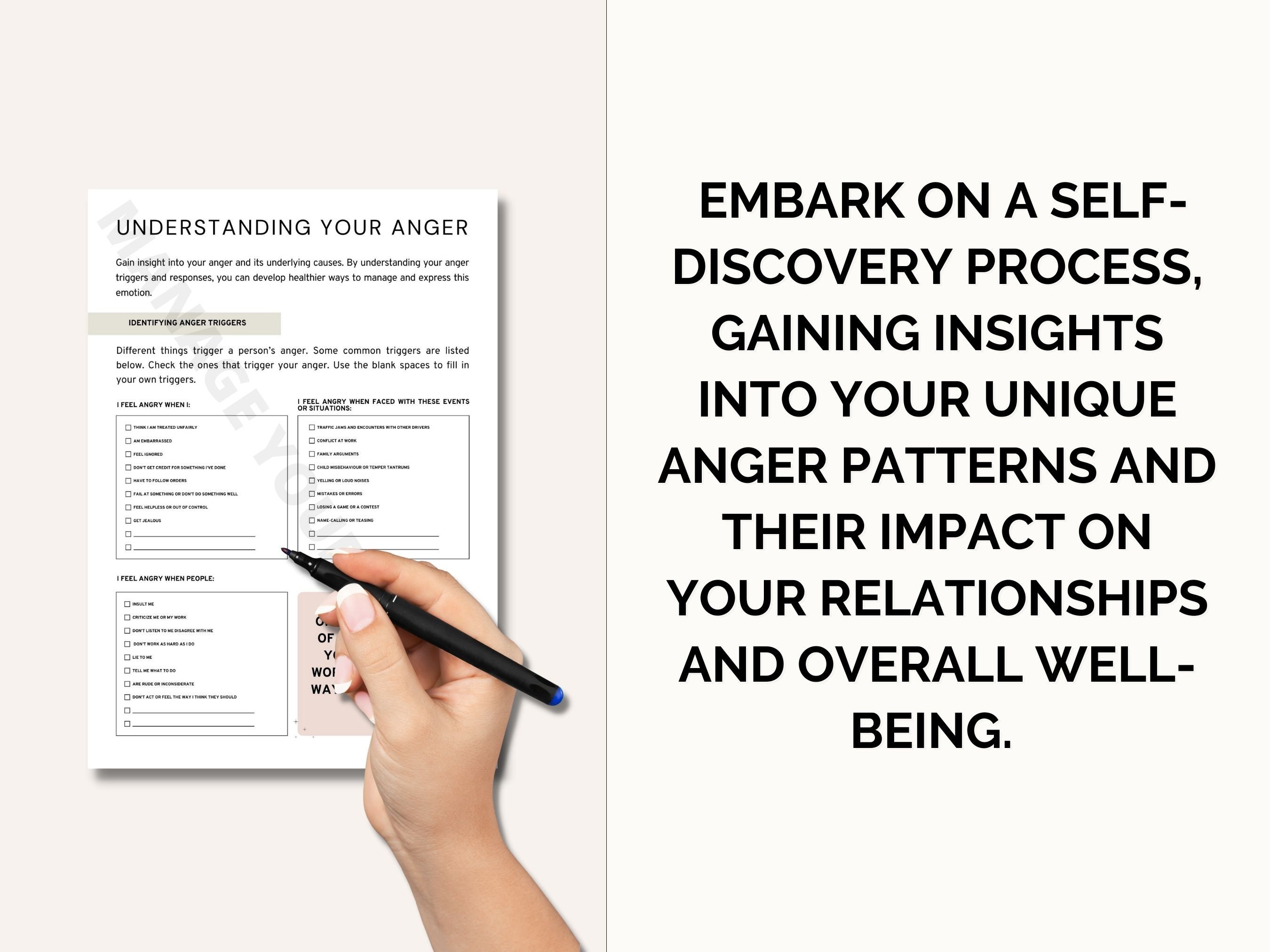 Anger Management Workbook, Anger Worksheets, CBT Worksheets, Therapy ...