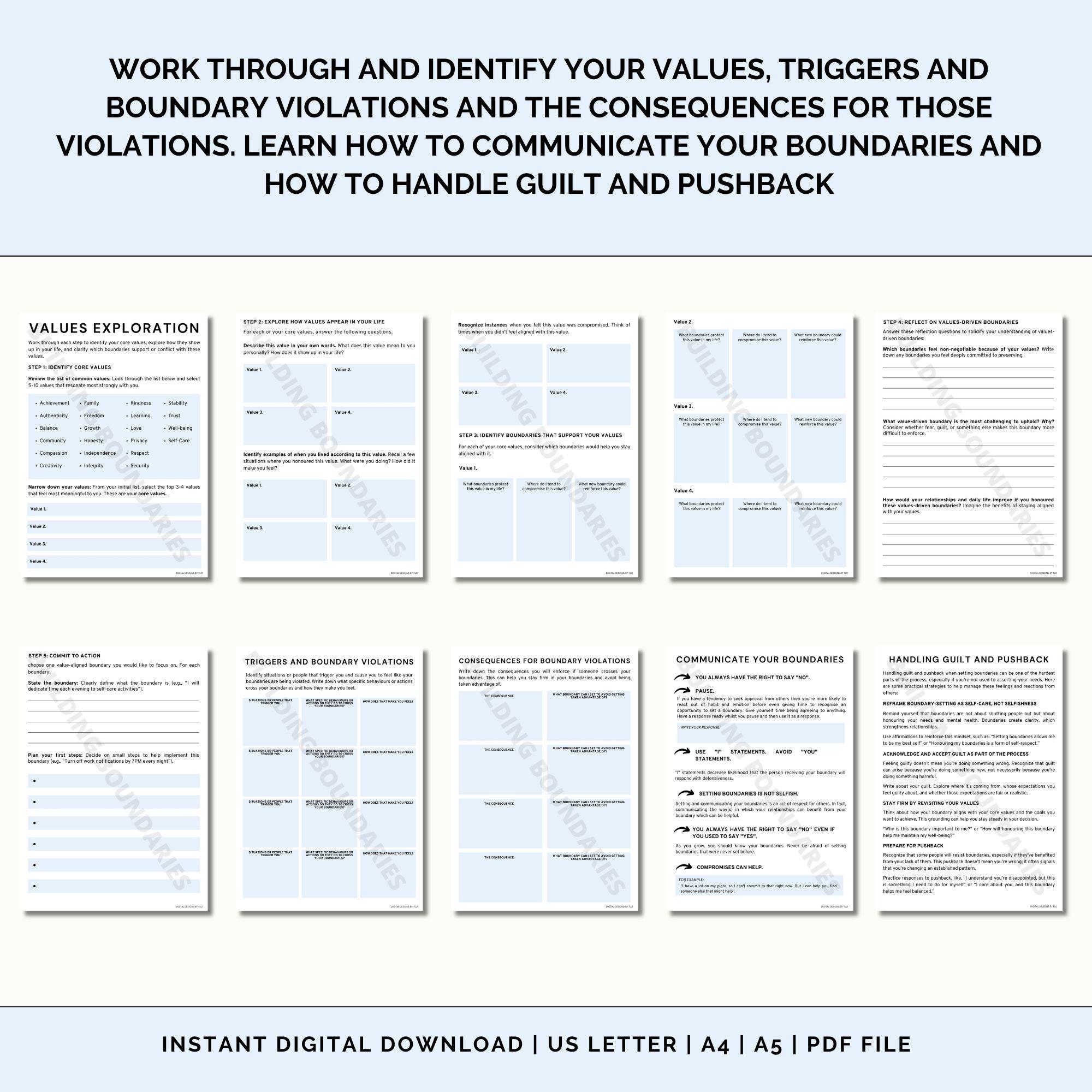 Boundaries Worksheets, Personal Boundary Setting Workbook, Therapy ...
