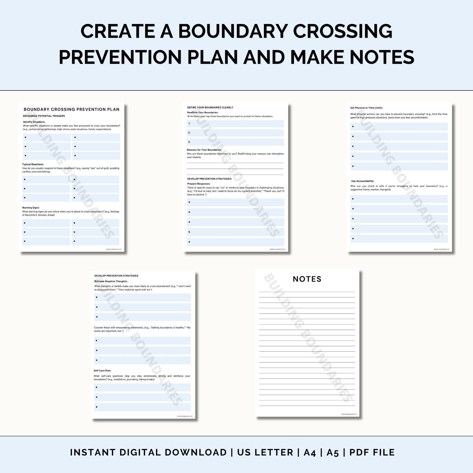 Boundaries Worksheets, Personal Boundary Setting Workbook, Therapy ...