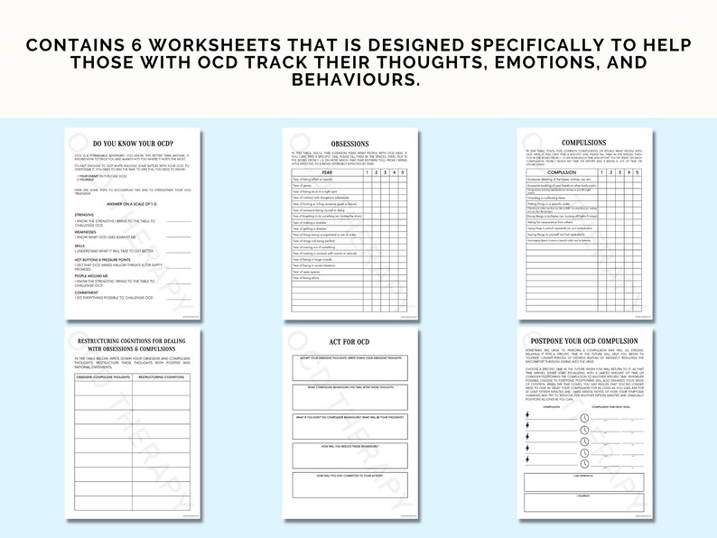 OCD Therapy Worksheets, OCD Workbook, OCD Worksheets, Exposure Therapy ...