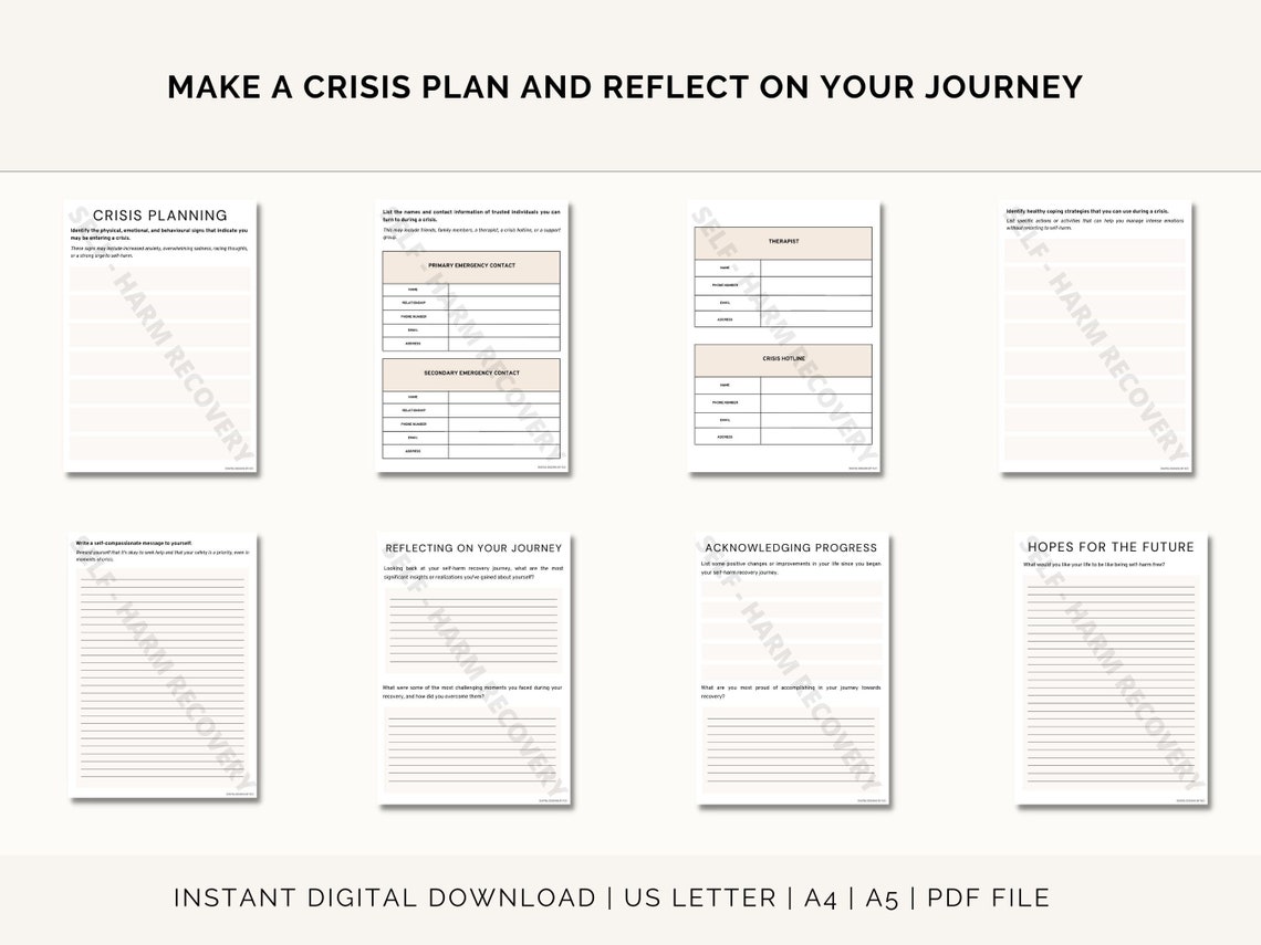 Self-harm Recovery Therapy Worksheets, Tools for Self Injury Recovery ...
