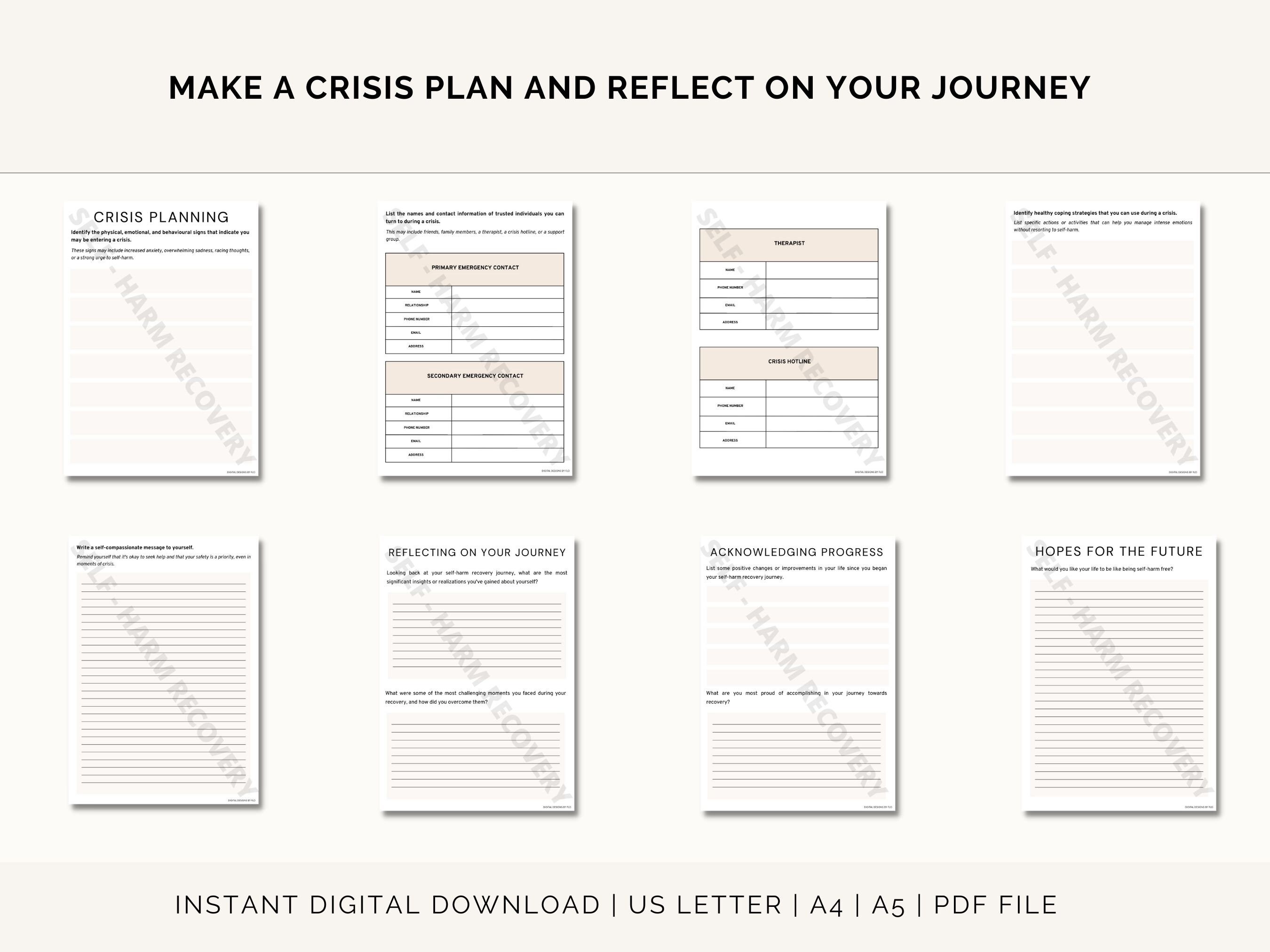 Self-harm Recovery Therapy Worksheets, Tools for Self Injury Recovery ...
