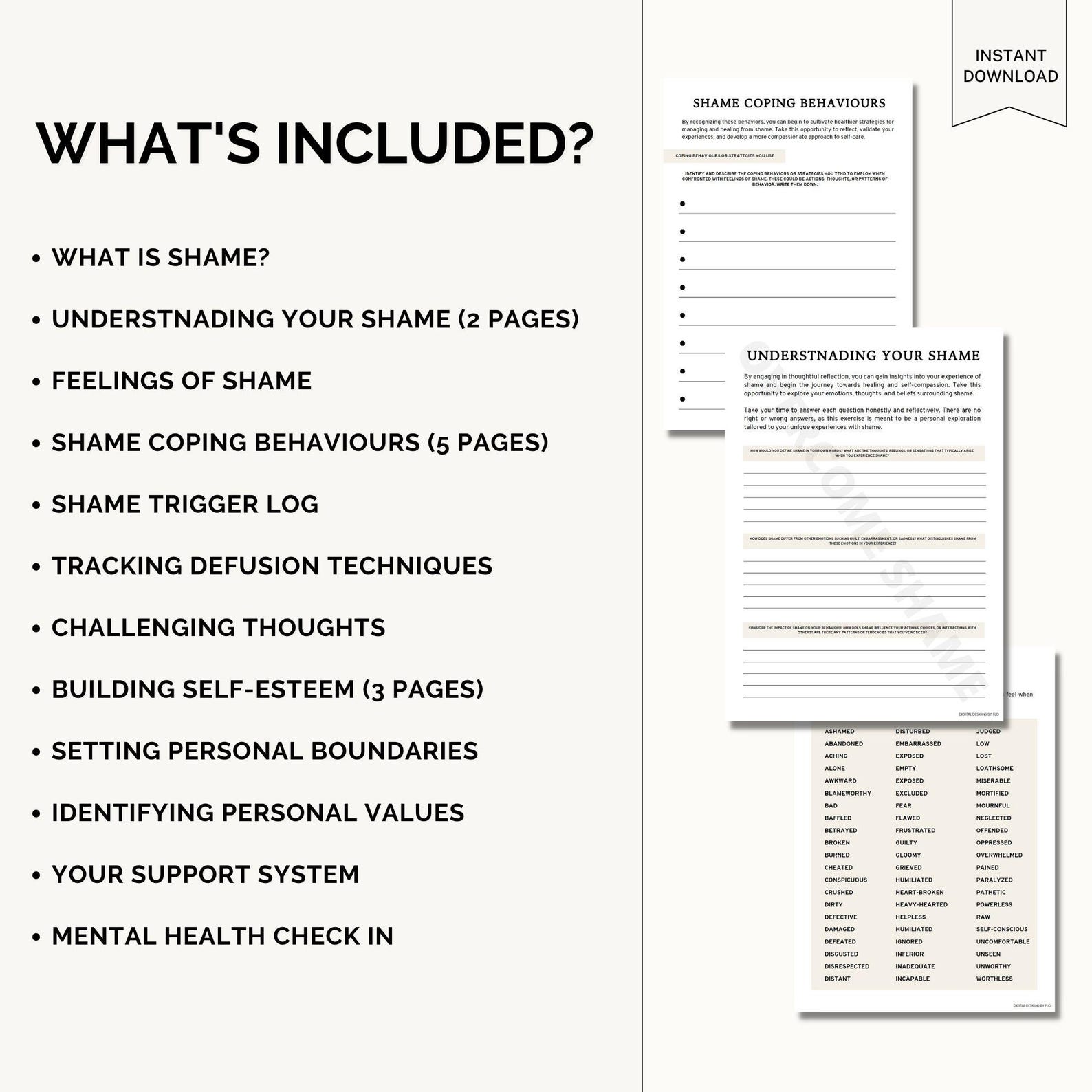 Overcome Shame Workbook Printable, Shame, Guilt, Embarrassment Distinct ...