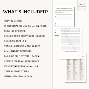 Overcome Shame Workbook Printable, Shame, Guilt, Embarrassment Distinct ...