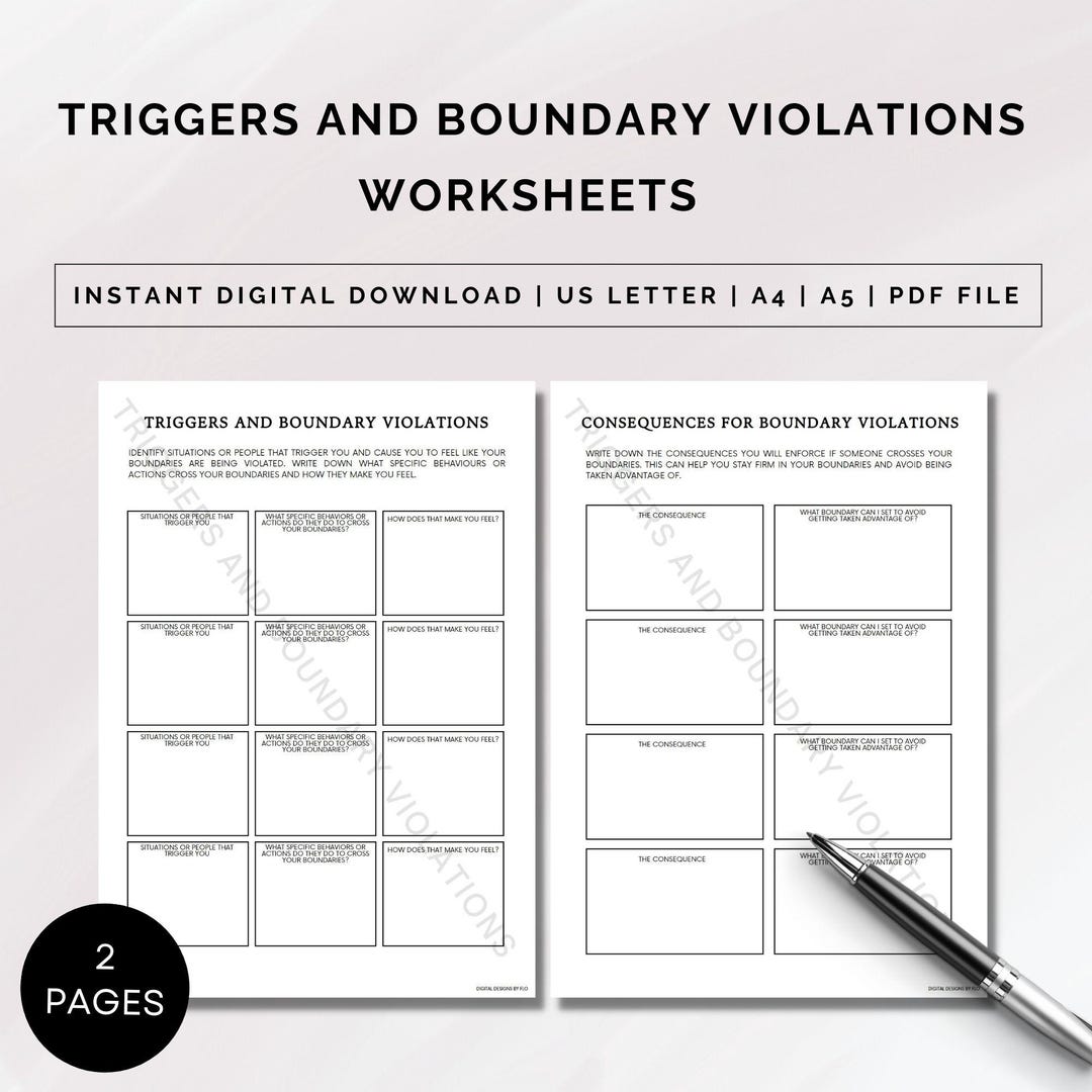 Triggers and Boundary Violations Worksheet, Setting Boundaries ...