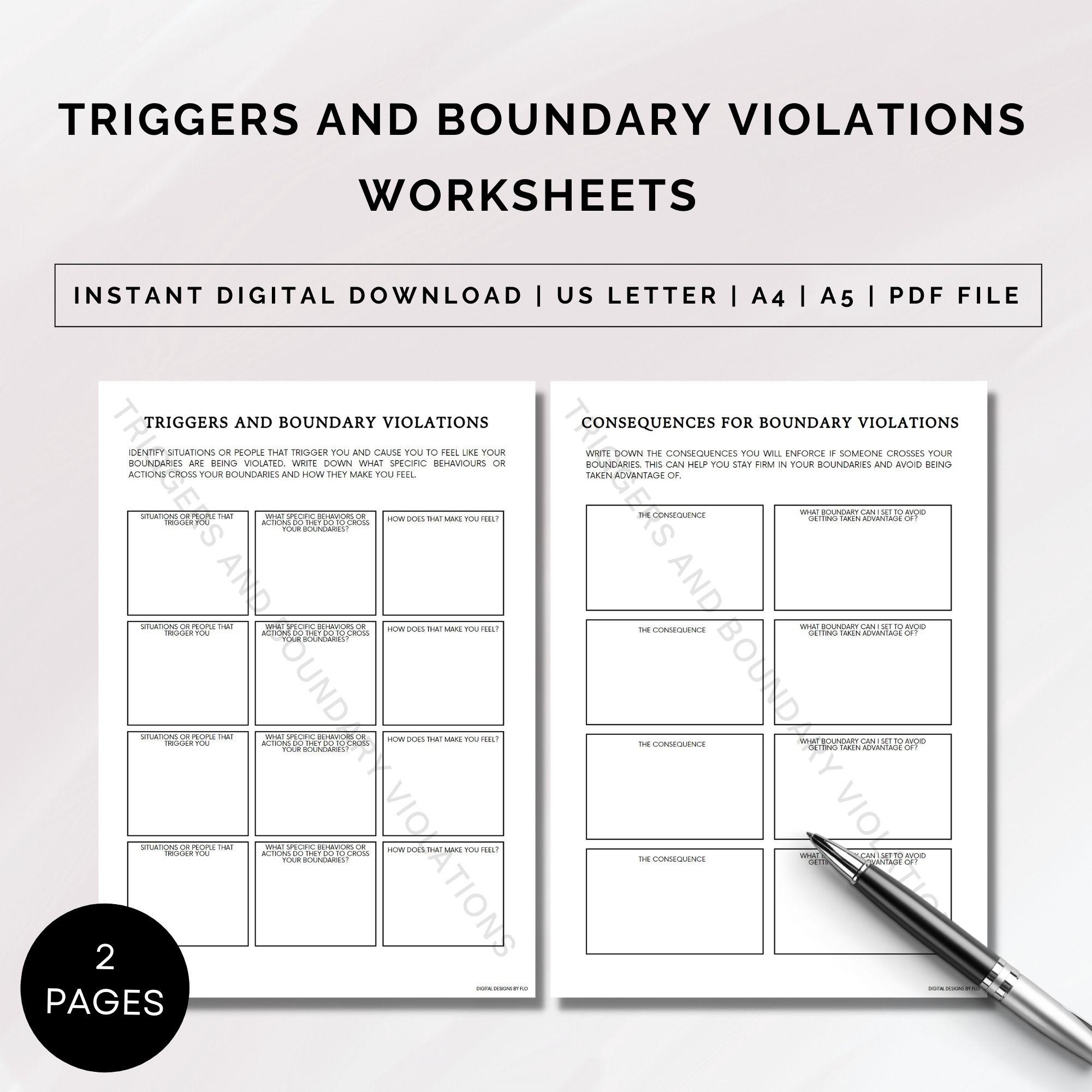 Triggers And Boundary Violations Worksheet Setting Boundaries Boundaries Printable Boundaries 