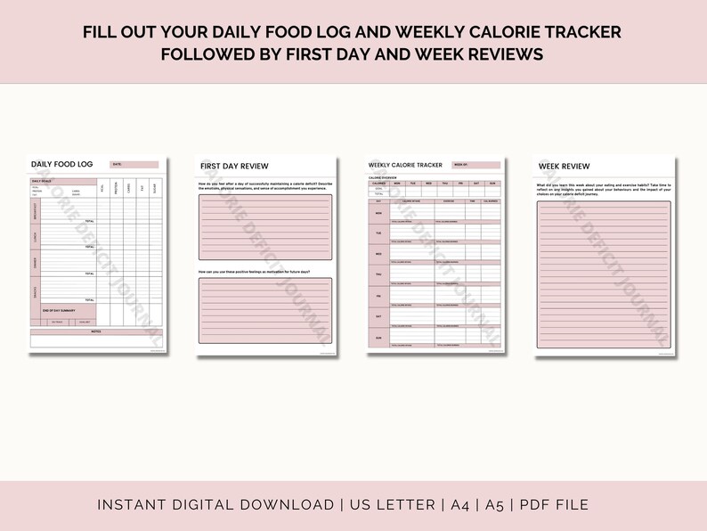Calorie Deficit Journal Printable, Fitness Planner, Workout Planner ...