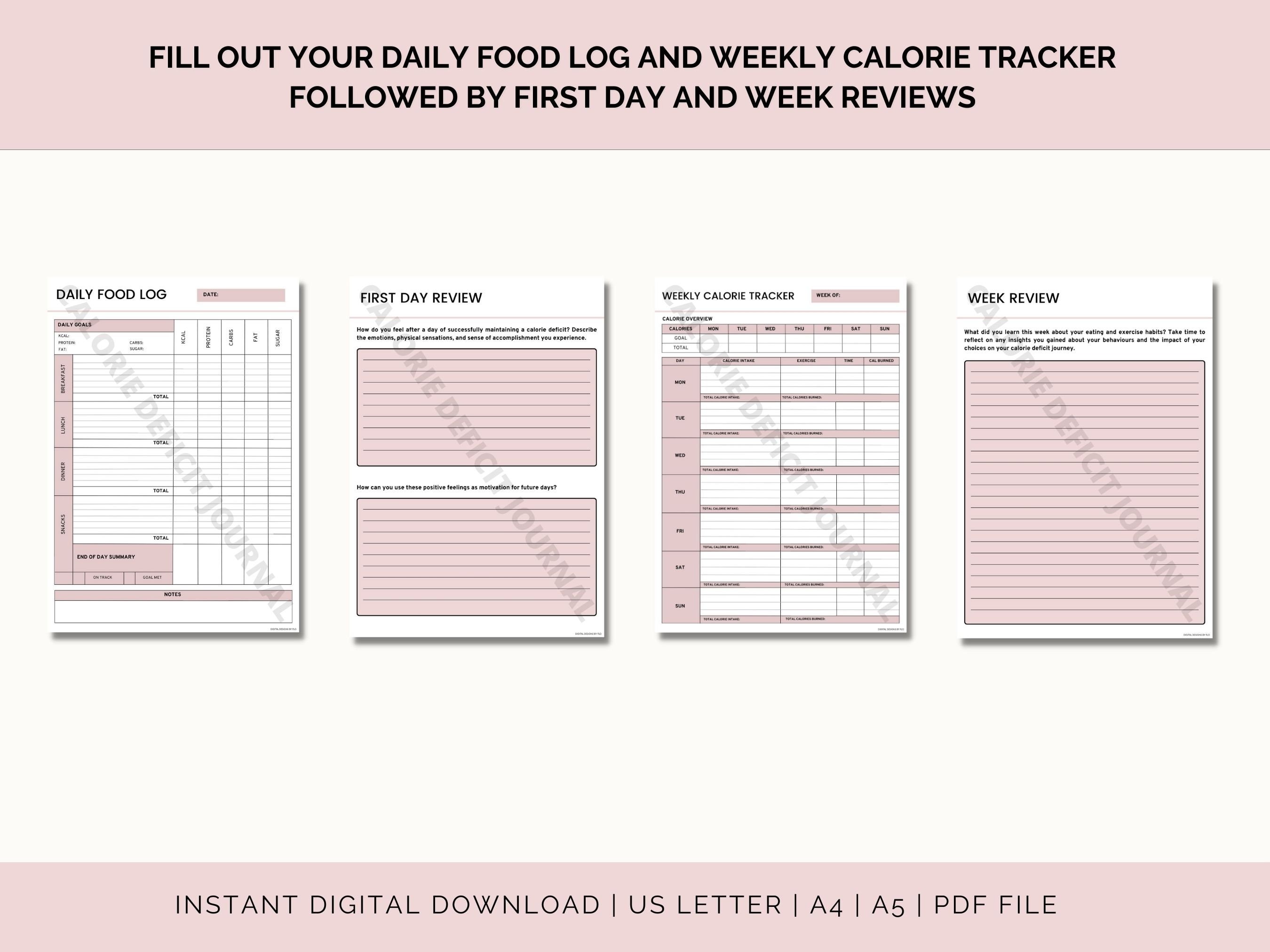 Calorie Deficit Journal Printable, Fitness Planner, Workout Planner ...