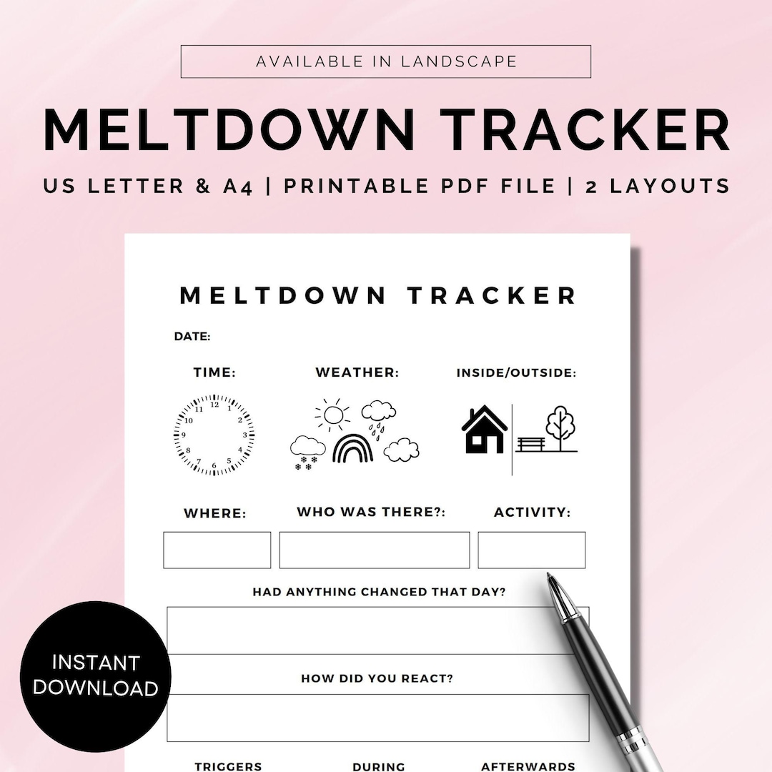 Meltdown Tracker, Sensory Processing, Autism Spectrum, ADHD, Learning ...