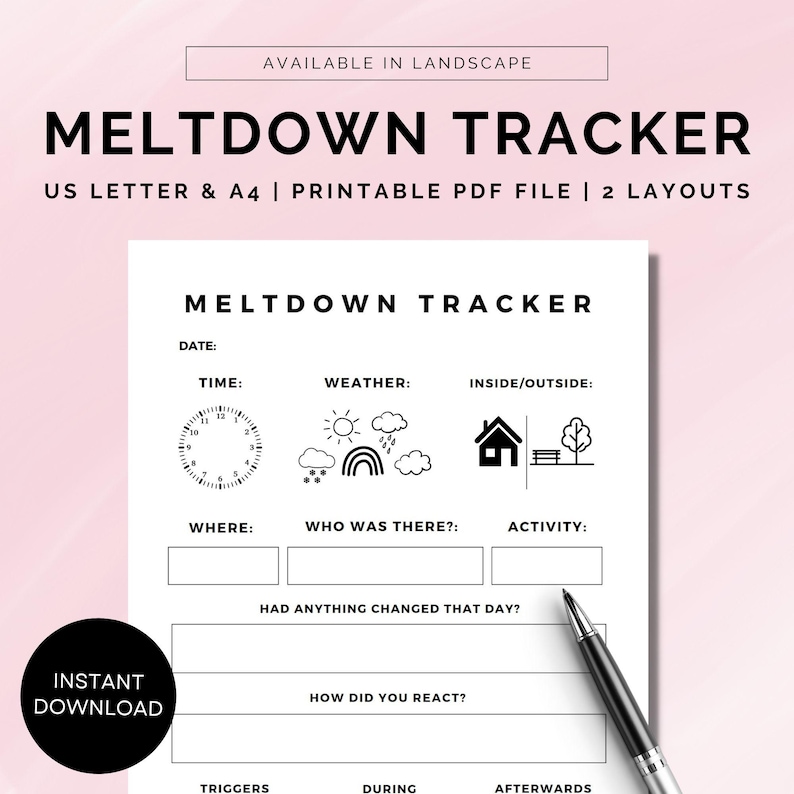 Meltdown Tracker, Sensory Processing, Autism Spectrum, ADHD, Learning ...
