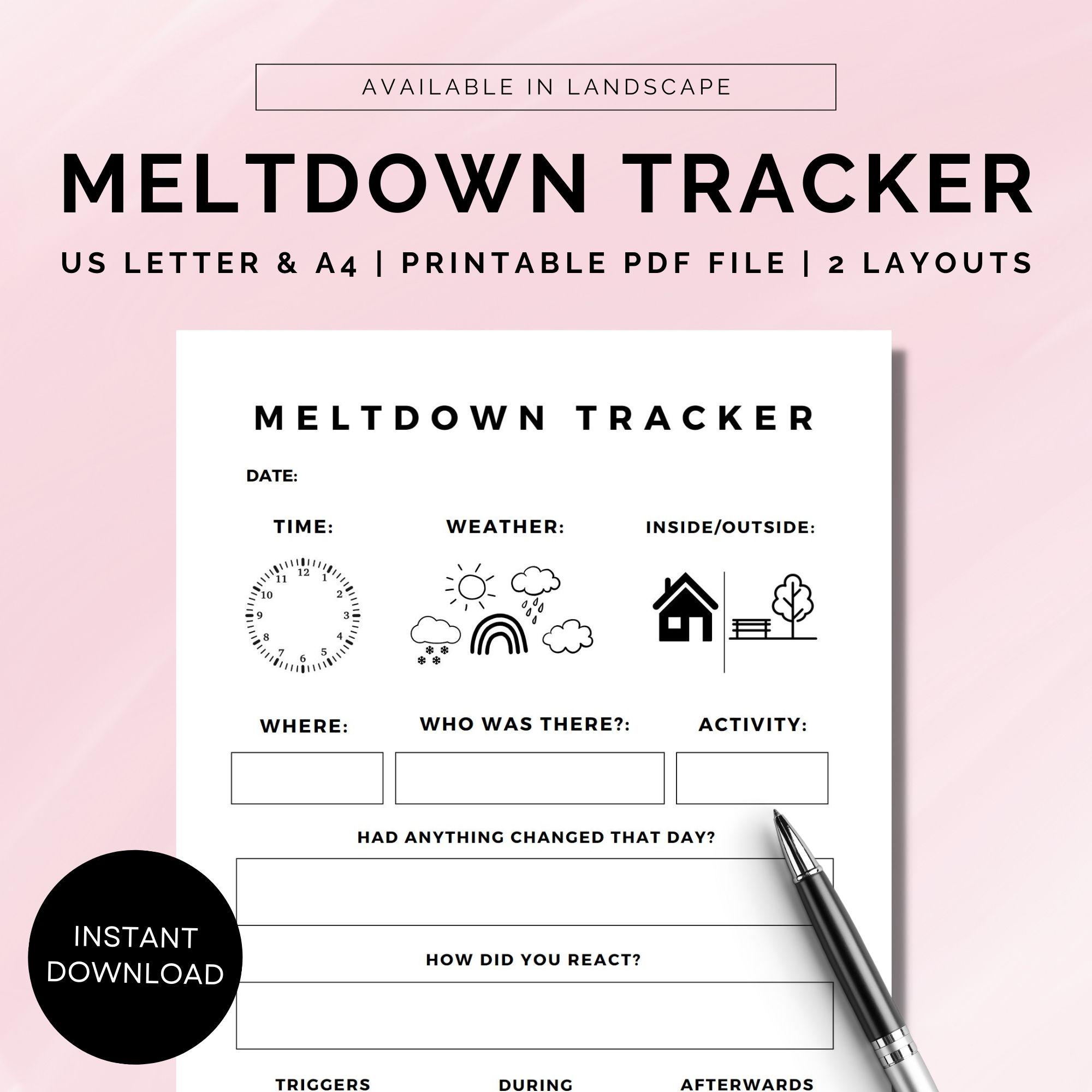 Meltdown Tracker, Sensory Processing, Autism Spectrum, ADHD, Learning Disabilities, ASD, Sensory ...