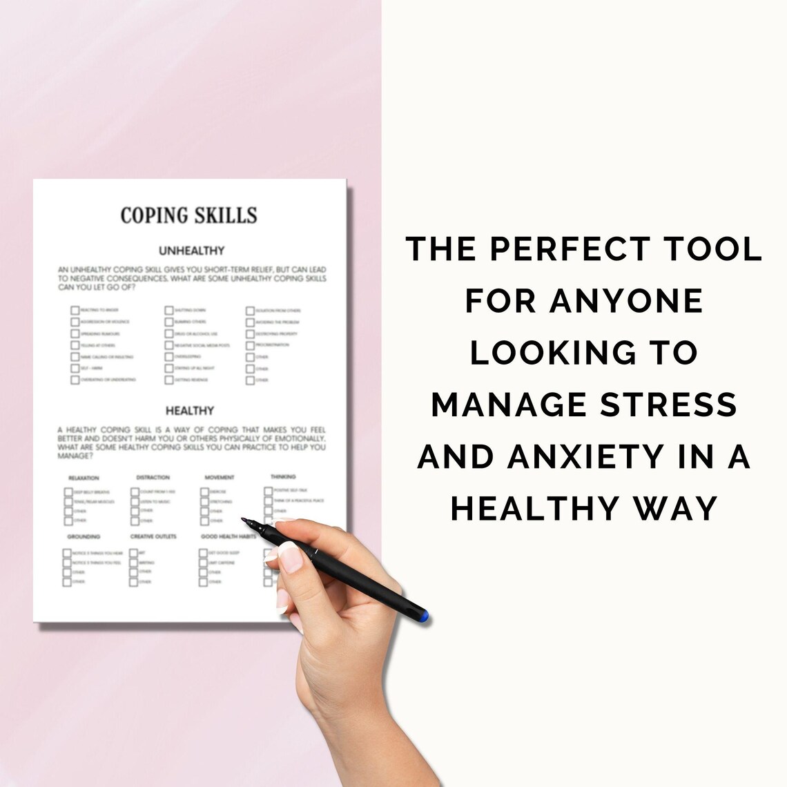 Coping Skills Checklist for Managing Stress and Anxiety, Therapy ...