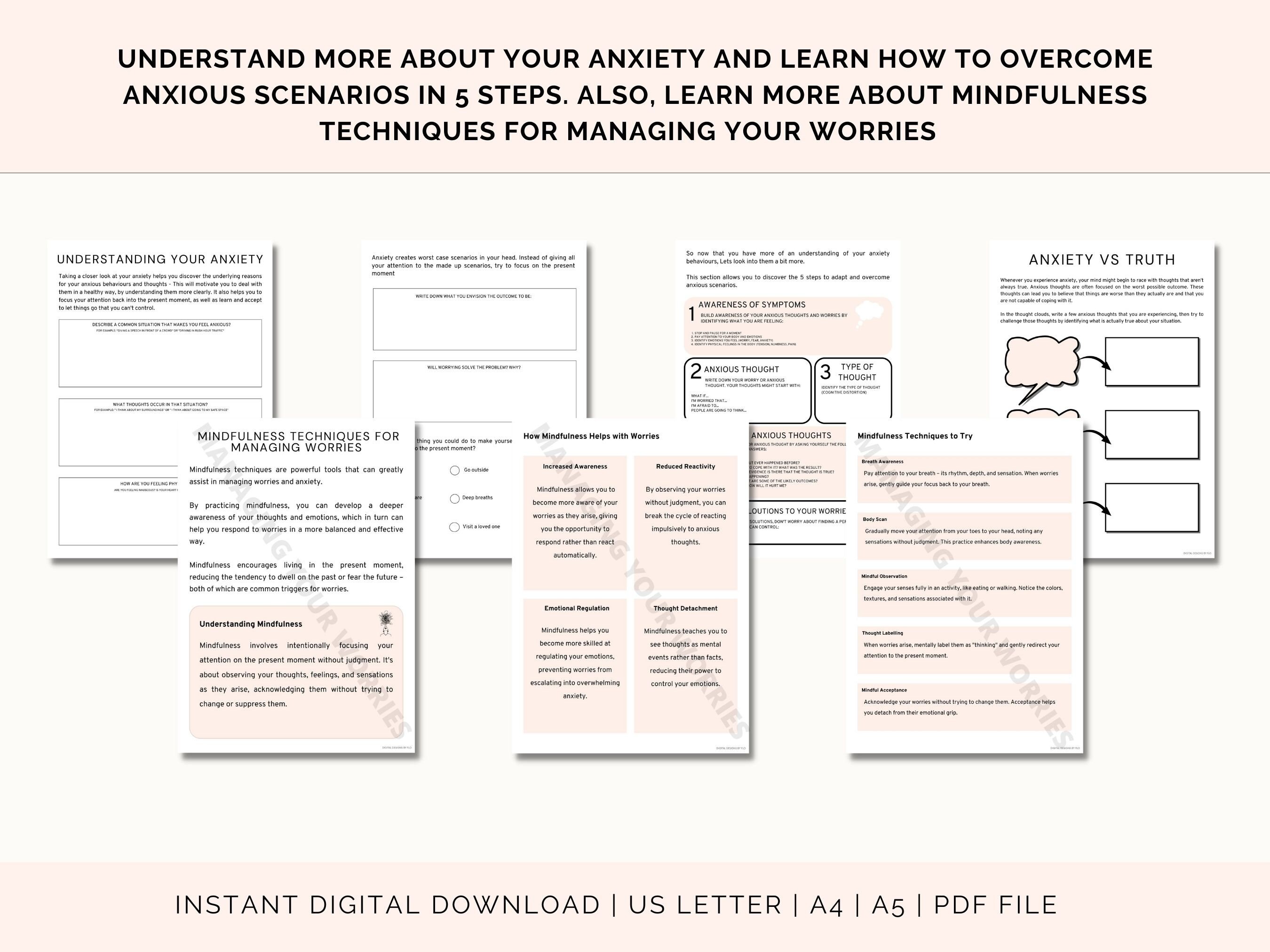Managing Your Worries Worksheets, Anxiety Therapy Workbook, CBT ...
