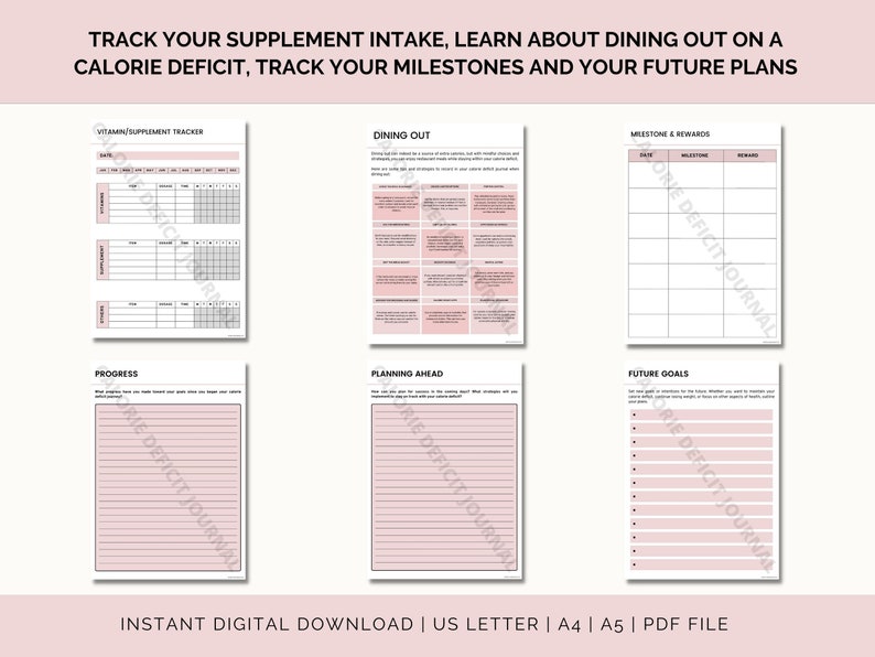 Calorie Deficit Journal Printable, Fitness Planner, Workout Planner ...