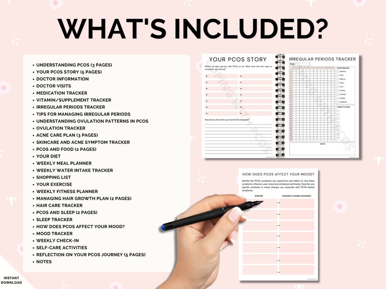 Printable PCOS Journal, PCOS Symptoms Tracker, Self Care Planner ...