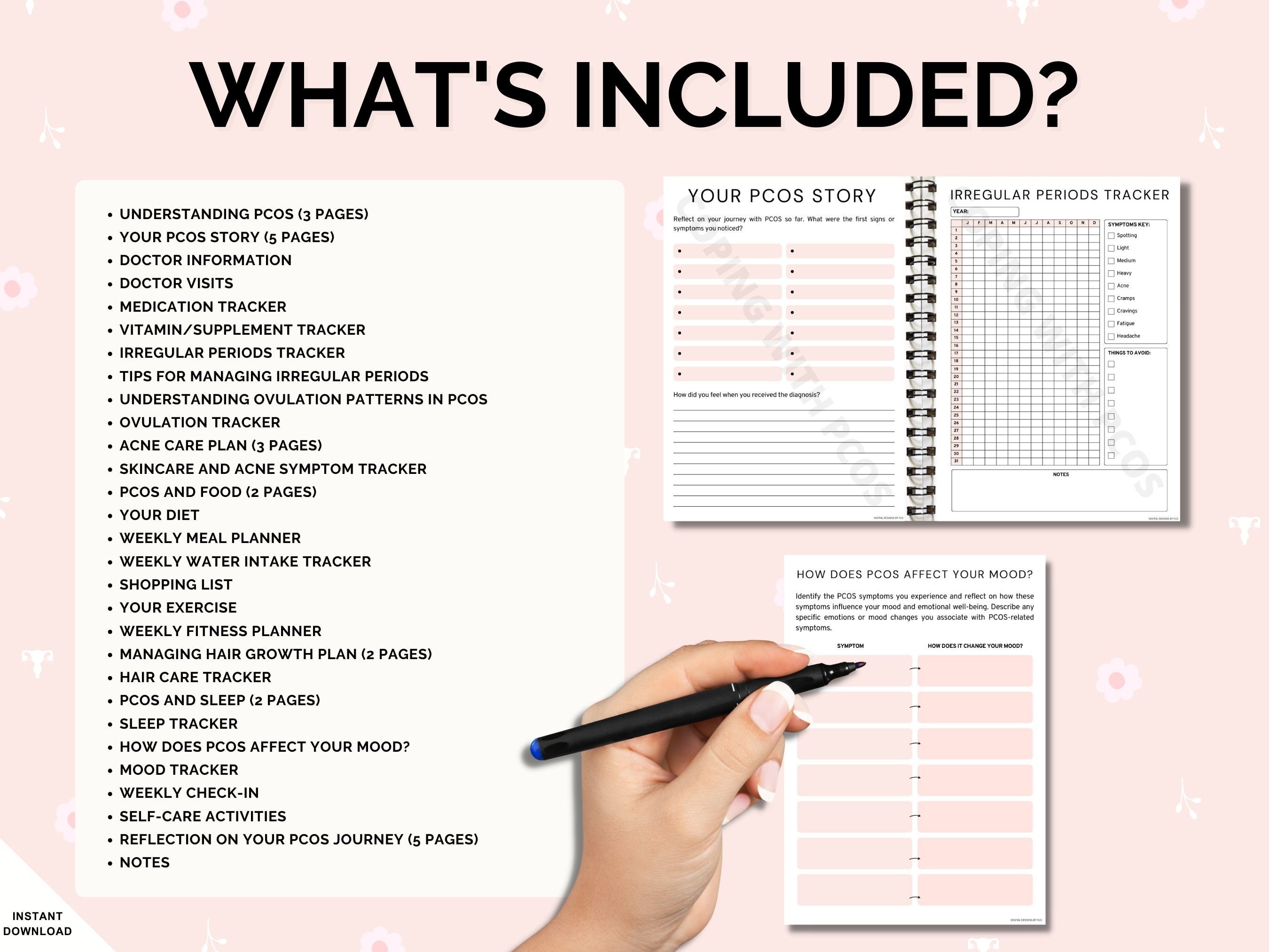 Printable PCOS Journal, PCOS Symptoms Tracker, Self Care Planner ...