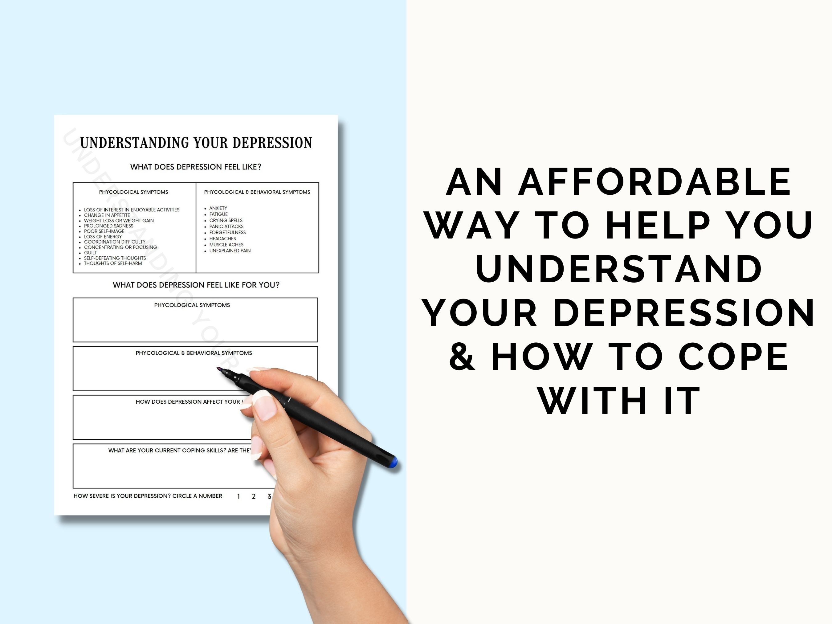 Depression Worksheets, Depression Journal, Depression Therapy, CBT ...