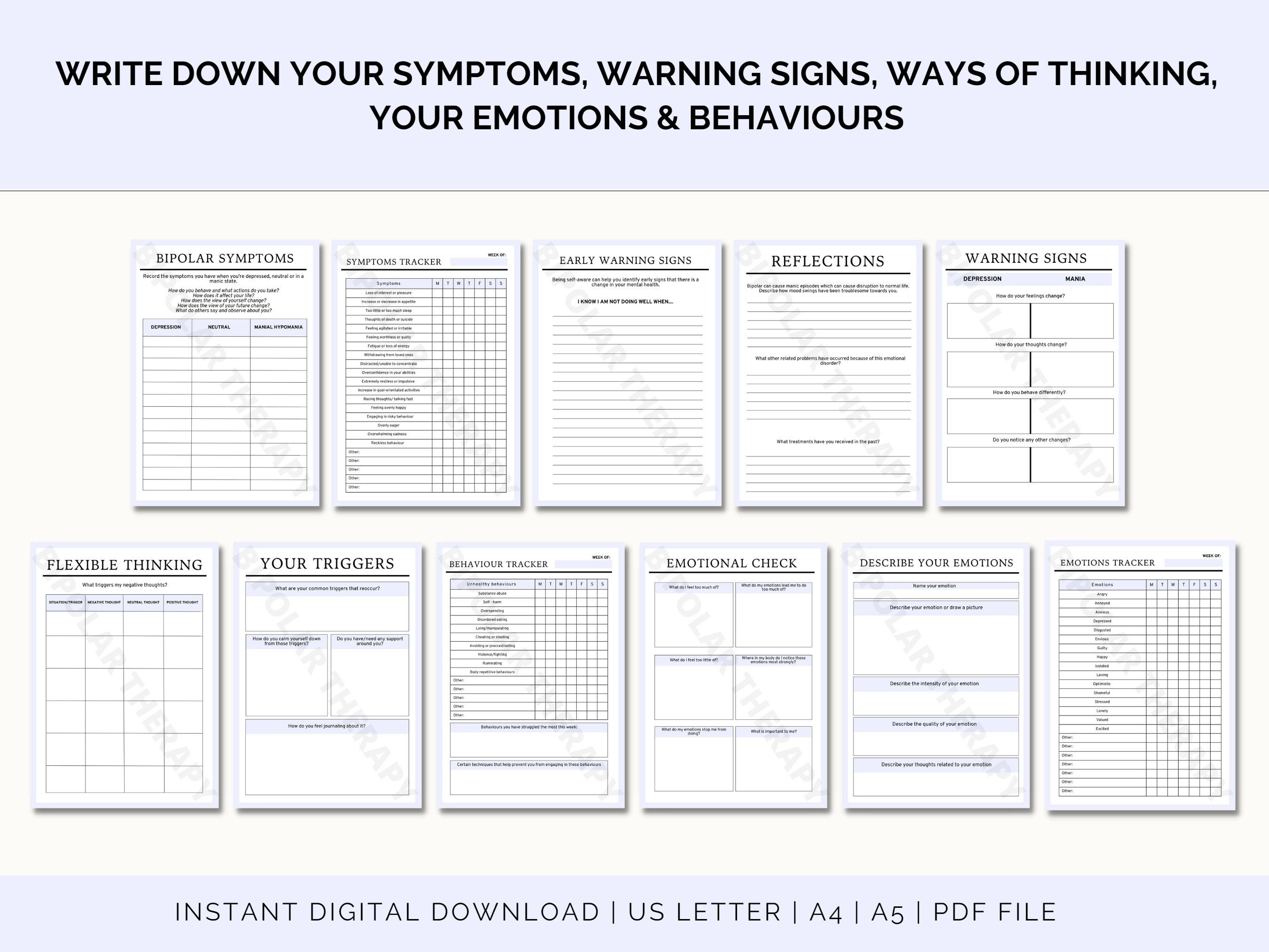 Bipolar Journal Printable, Bipolar Mood Tracker, Bipolar Disorder ...