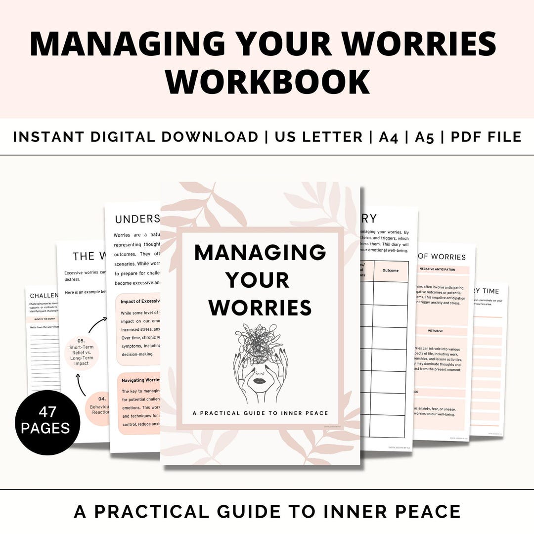 Managing Your Worries Worksheets, Anxiety Therapy Workbook, CBT ...