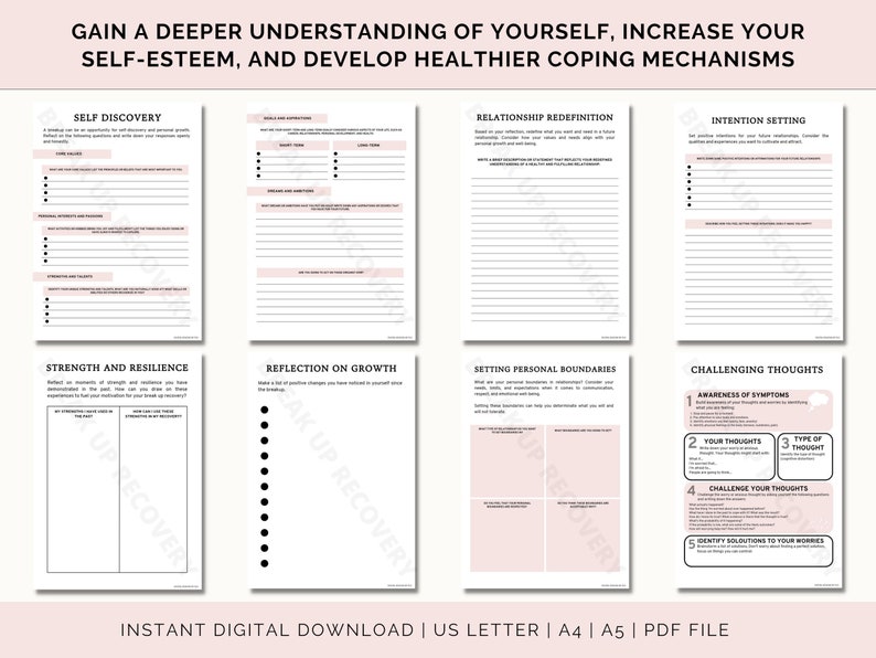 Breakup Processing Journal for Self Care, Breakdown Worksheets, Breakup ...