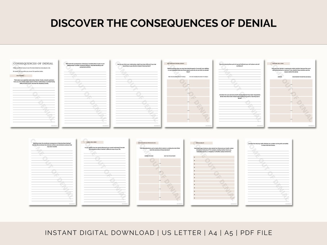 Managing Denial Workbook, Boundaries Workbook, Self Help, CBT Coping ...