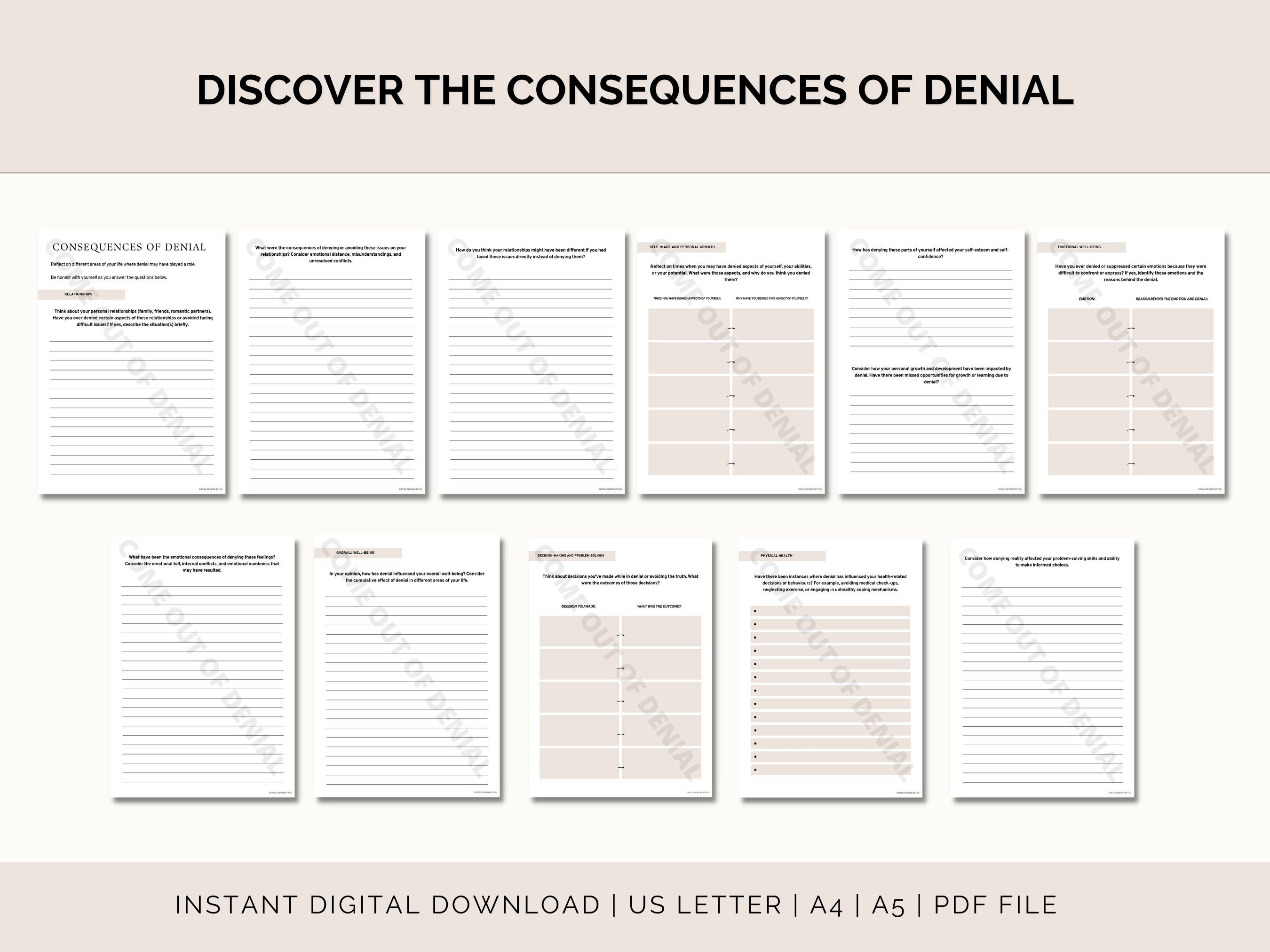 Managing Denial Workbook, Boundaries Workbook, Self Help, CBT Coping ...