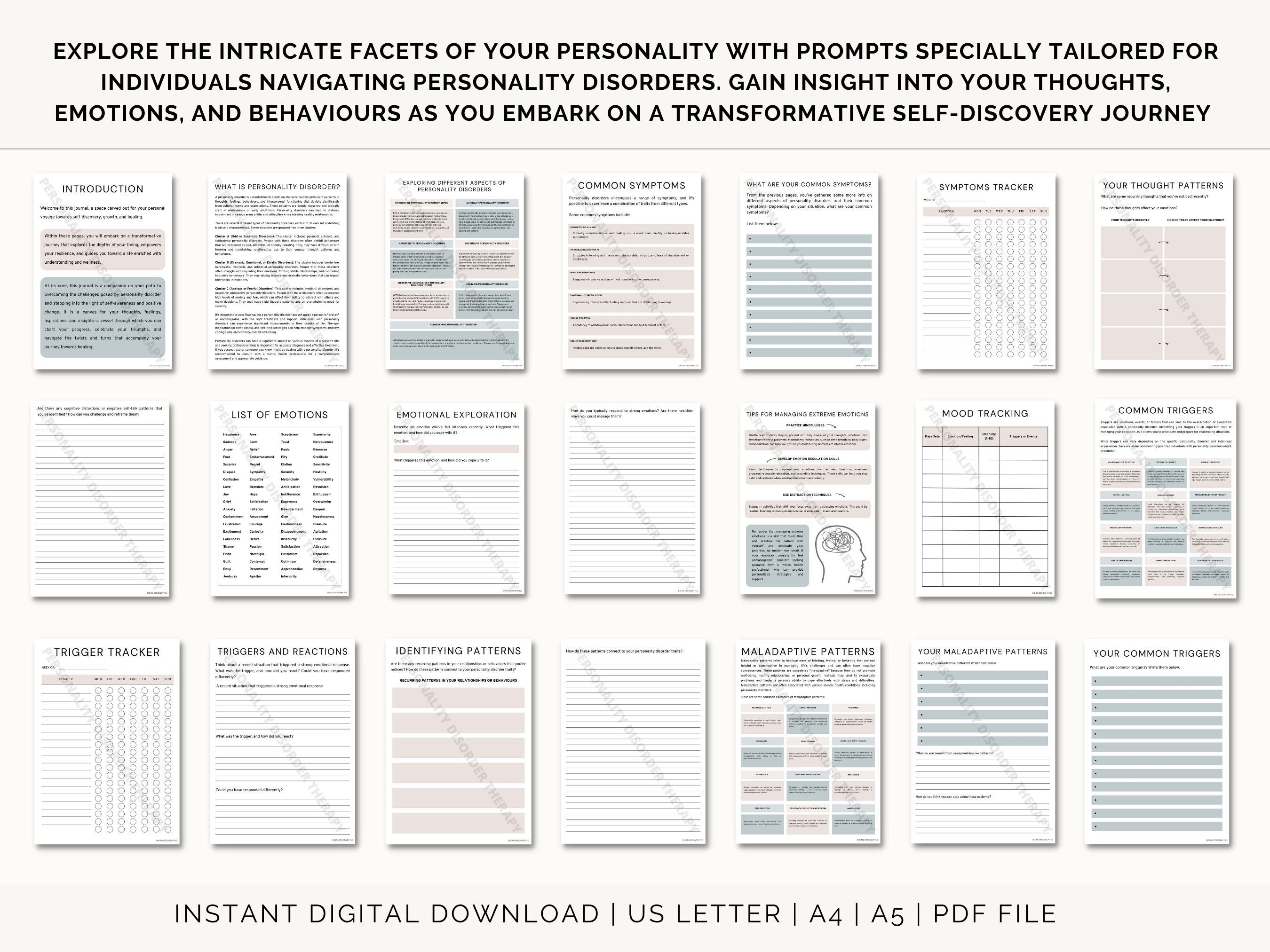 Personality Disorder Therapy Journal, BPD Workbook, Borderline ...