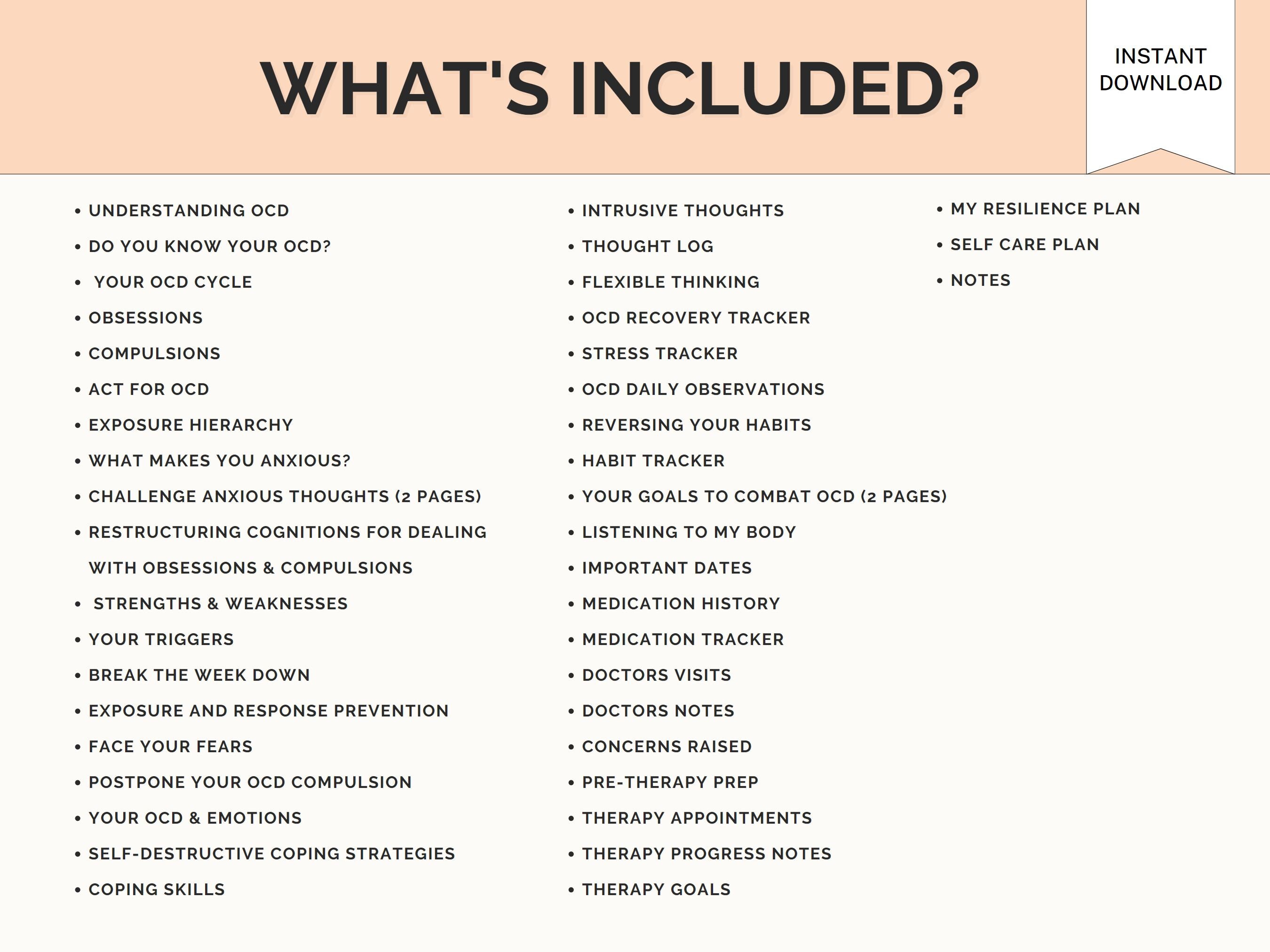 OCD Workbook, OCD Therapy Planner Printable, Obsessive Compulsive ...