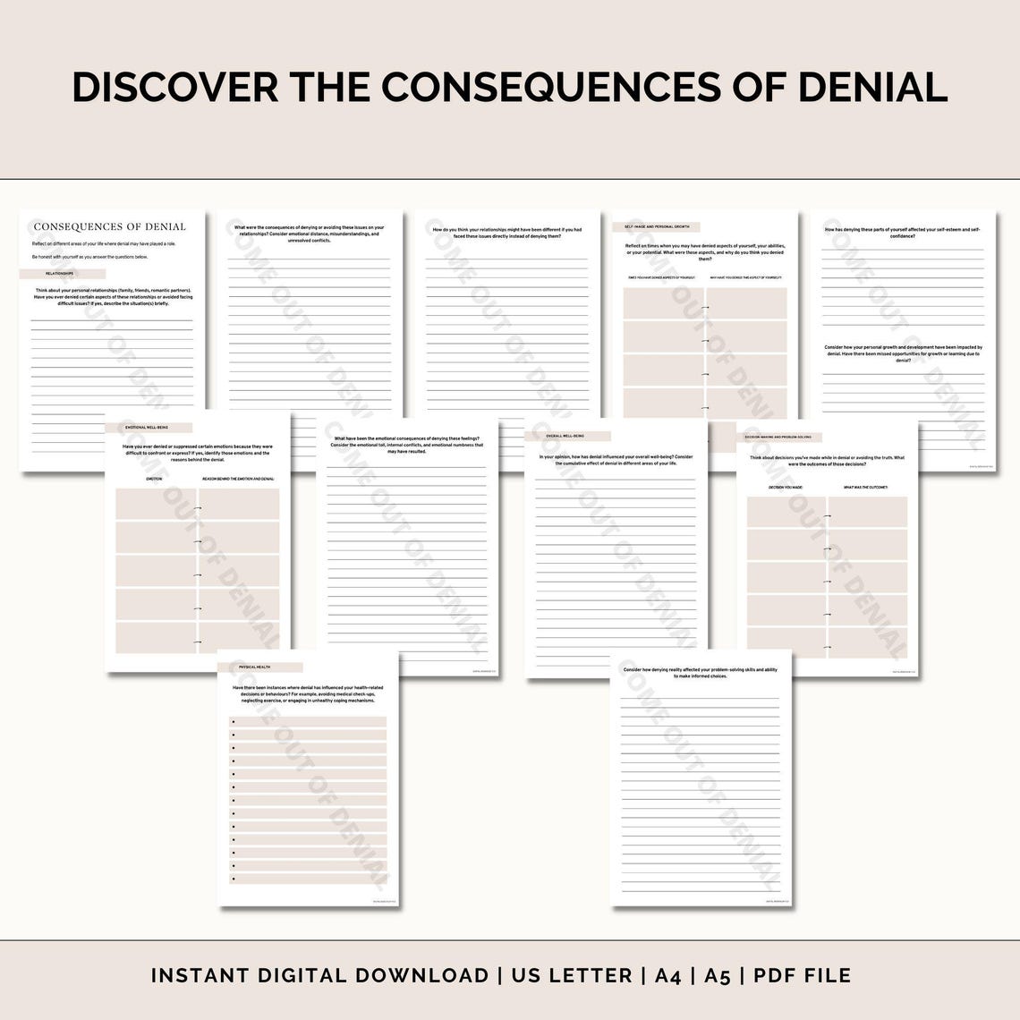 Managing Denial Workbook, Boundaries Workbook, Self Help, CBT Coping ...