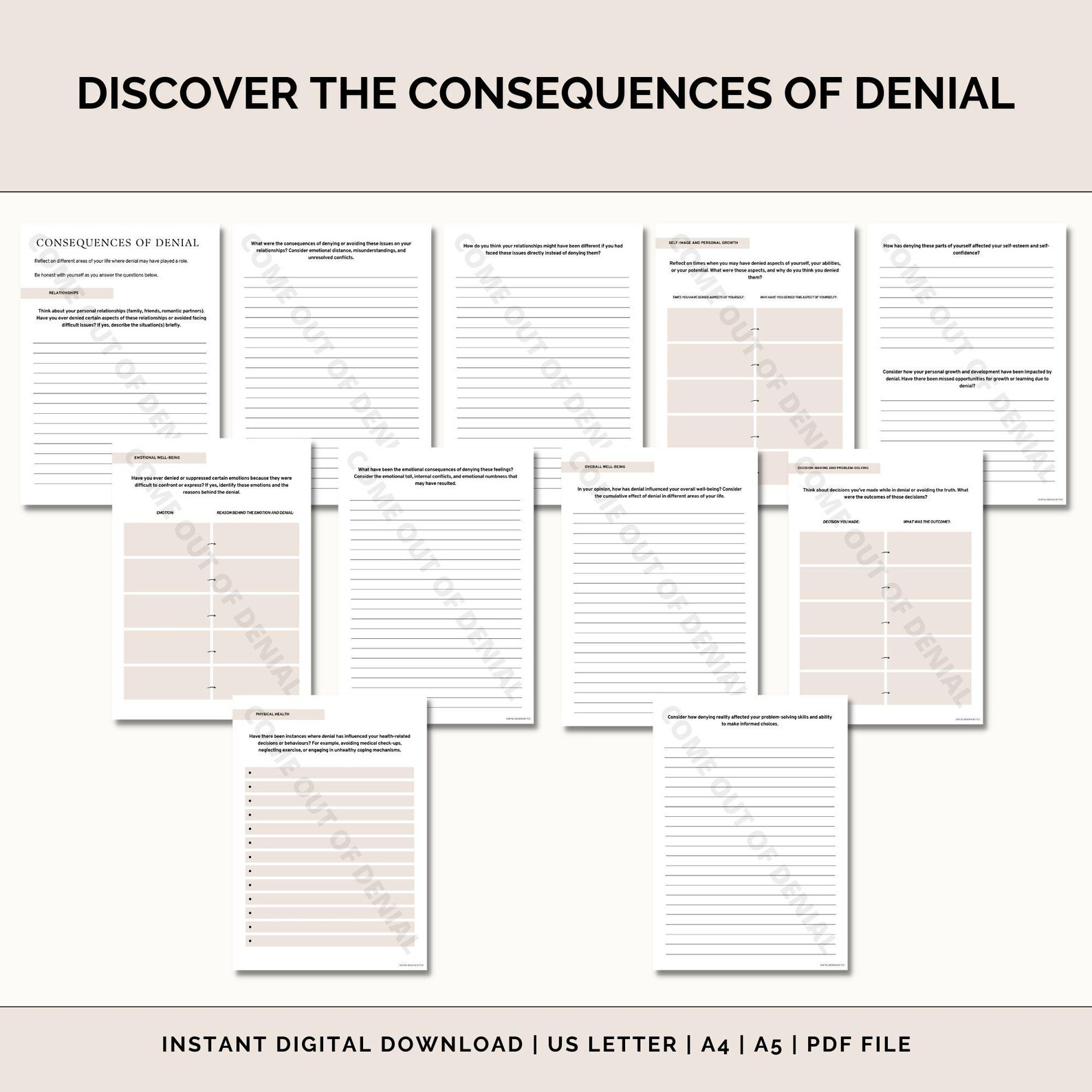 Managing Denial Workbook, Boundaries Workbook, Self Help, CBT Coping ...